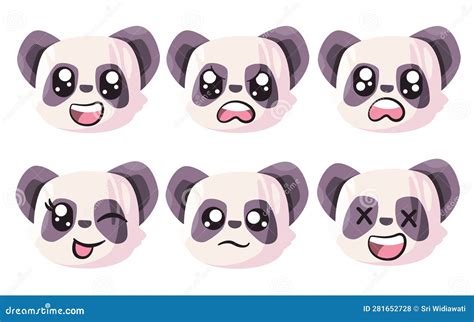 Panda Facial Expression Emoticon With Eyes And Mouth Collection White