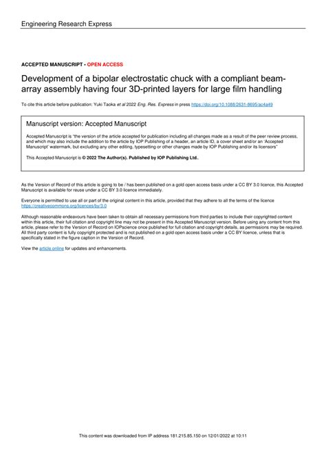 Pdf Development Of A Bipolar Electrostatic Chuck With A Compliant Beam Array Assembly Having