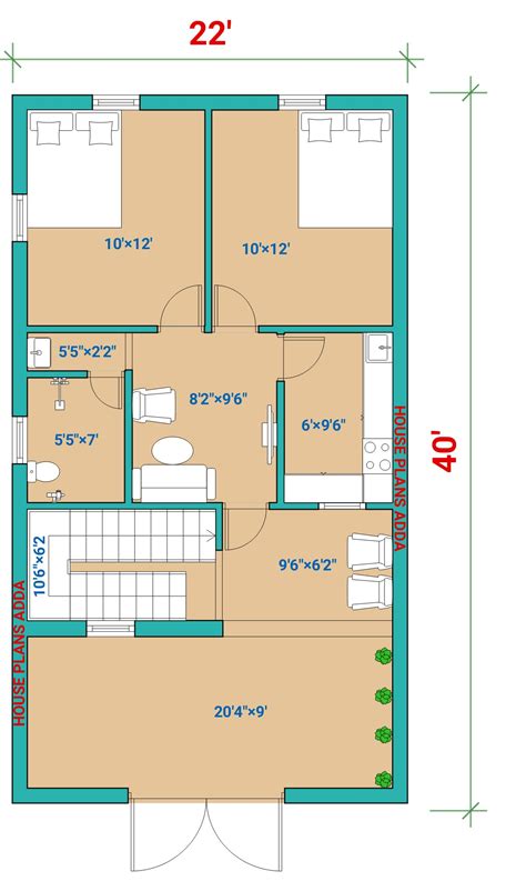 22 By 40 East Facing House Plan 2 Bhk Home Design And Floor Plan As