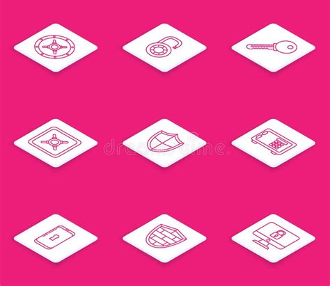 Set Line Safe Combination Lock Wheel Key Shield Smartphone With And Cyber Security Brick