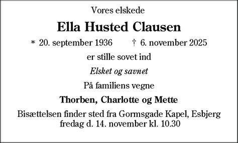 Mindeside For Ella Husted Clausen Dødsannonceringdk