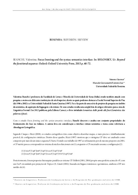 Pdf Review Bianchi Valentina Focus Fronting And The Syntax