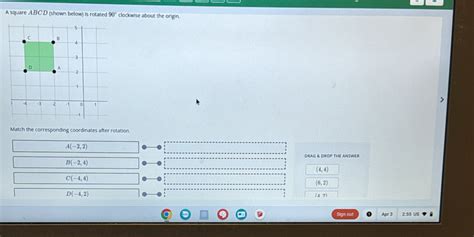 Solved A Square Abcd Shown Below Is Rotated 90° Clockwise About The Origin Match The