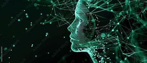 Mint Green Color Digital Hologram Futuristic Brain Neuron Link On A