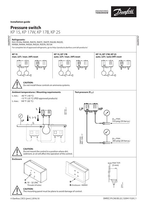Danfoss Kp25 Pressure Switch Types Kp 15 Kp 17w Kp 17b 57 Off