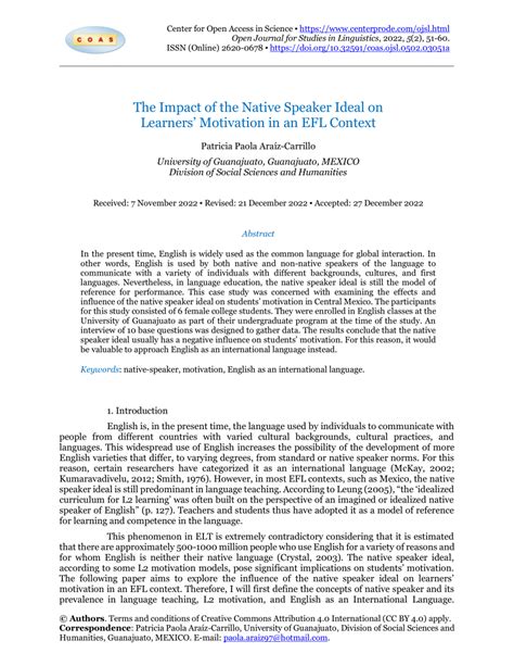 Pdf The Impact Of The Native Speaker Ideal On Learners Motivation In An Efl Context