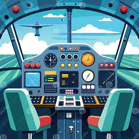 A Cartoon Illustration Depicting The Cockpit Of An Airplane Stock