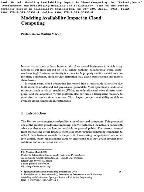 Modeling Availability Impact In Cloud Computing Pdf