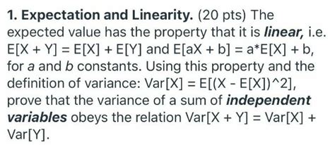 Solved Expectation And Linearity Pts The Expected Chegg