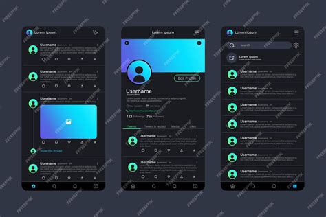 그라데이션 다크 모드 앱 템플릿 무료 벡터