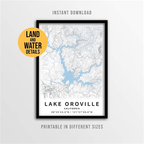Lake Oroville Map Poster California Printable Lake House Decor