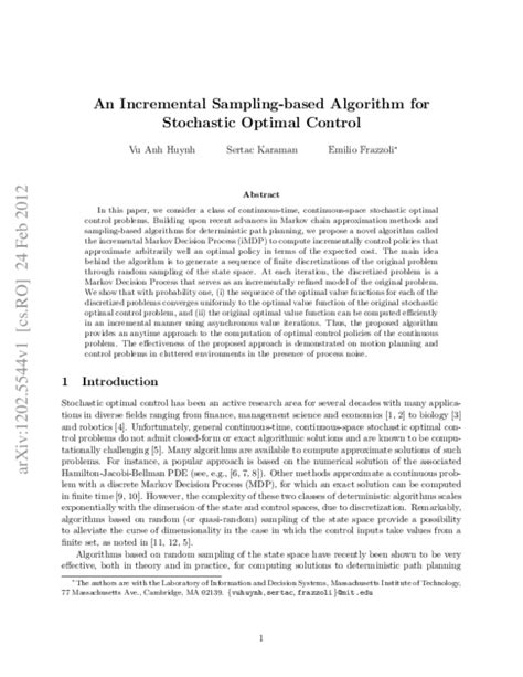 Pdf An Incremental Sampling Based Algorithm For Stochastic Optimal