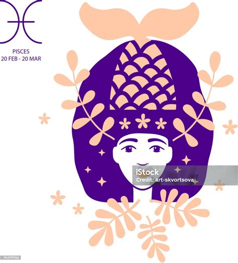 조디악 별자리 개념 벡터 아트 그림의 물고기에 물고기 아름 다운 소녀 실루엣입니다 아름 다운 여자로 점성 학 기호입니다 미래