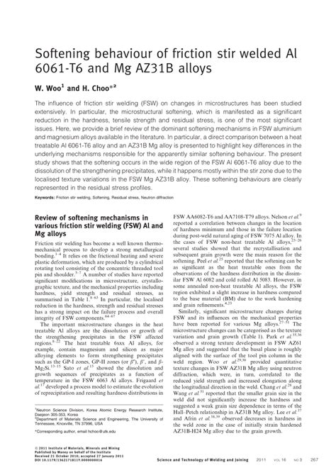Pdf Softening Behaviour Of Friction Stir Welded Al 6061 T6 And Mg