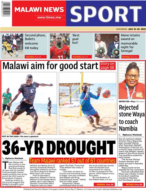 Malawinews Back Page Team Malawi Left Times 360 Malawi Facebook