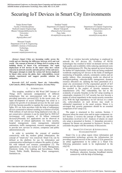 PDF Securing IoT Devices In Smart City Environments