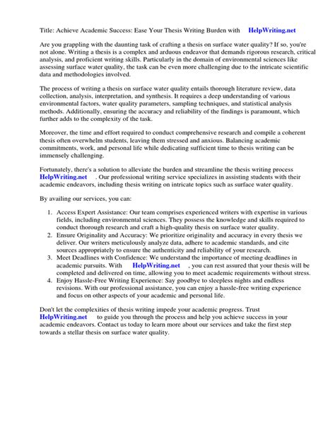 Thesis On Surface Water Quality Pdf Water Quality Water