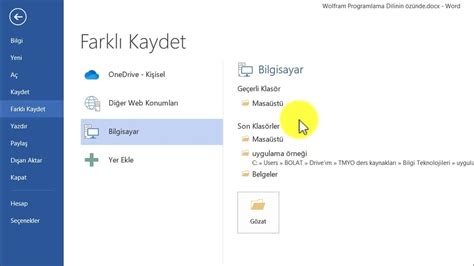 Ms Office Word 2013 Dosya Sekmesi Youtube