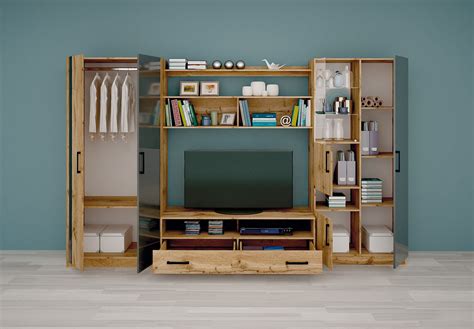 Секция за дневна Сицилия дъб вотан антрацит гланц Евтини мебели о