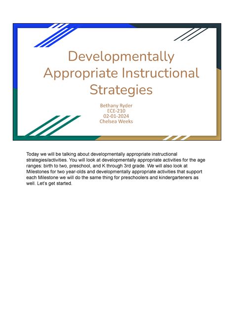 Developmentally Appropriate Instructional Strategies Developmentally Appropriate Instructional