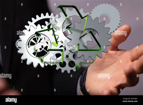 3D rendering of abstract digital gears in a human hand Stock Photo - Alamy