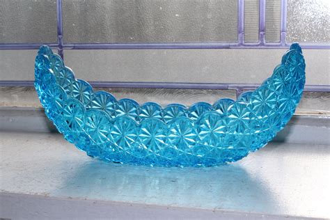 Antique Hobbs Brockunier Glass Canoe Relish Dish Daisy And Button Blue