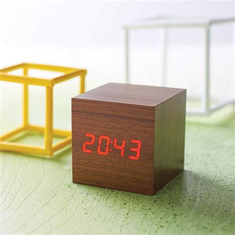 Led Teak Cube Alarm Clock Clock Alarm Clock Personalized Clocks