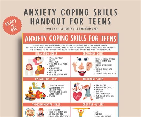 Anxiety Coping Skills Print For Teens Stress Relief Mental Health