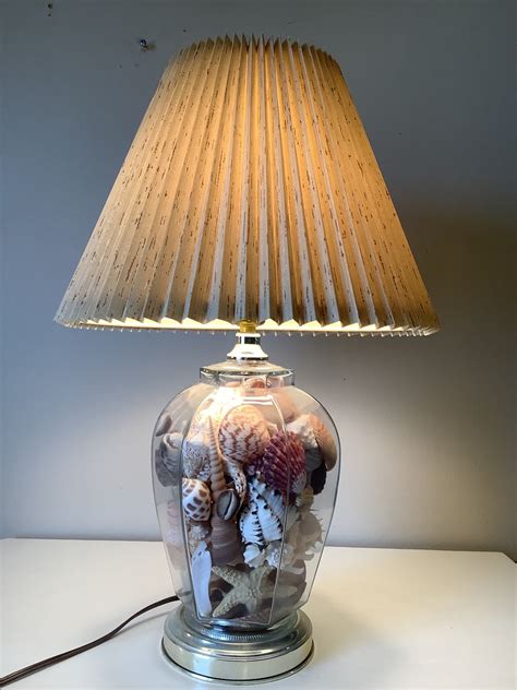 Vintage Seashell Filled Lamp Beachy Coastal Boho Eclectic Style Decor Etsy