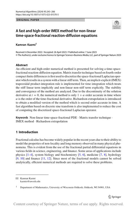 A Fast And High Order Imex Method For Non Linear Time Space Fractional Reaction Diffusion