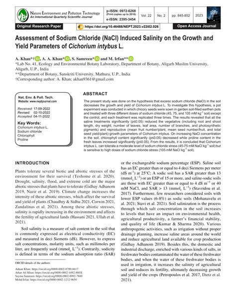 Pdf Assessment Of Sodium Chloride Nacl Induced Salinity On The