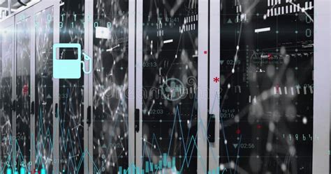 animation of digital icons data processing and network of connections