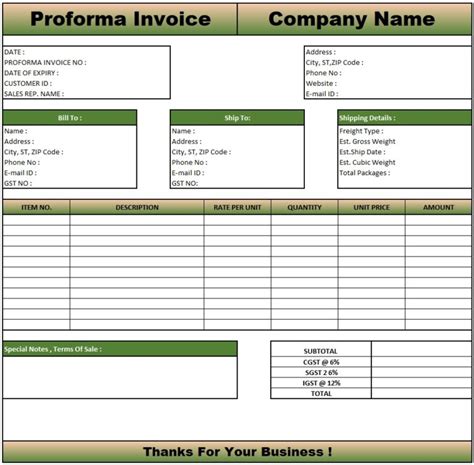 Excel Proforma Invoice Download Proforma Invoice In Excel