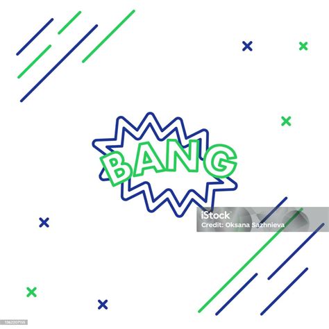 파란색과 녹색 라인 뱅 붐 흰색 배경에 고립 된 총 만화 텍스트 음성 거품 풍선 아이콘 다채로운 개요 개념 벡터 일러스트레이션 고풍스런에 대한 스톡 벡터 아트 및 기타