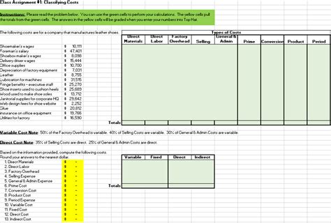 Solved Class Assignment 1 Classifying Costs Instructions