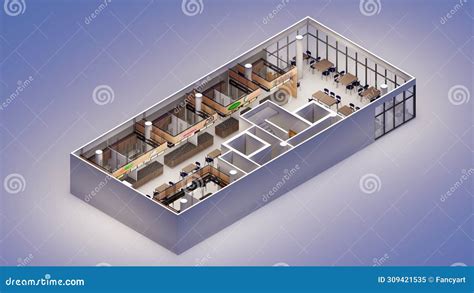 Axonometric 3d Rendering Interior Design Of A Food Hall Stock Illustration Illustration Of