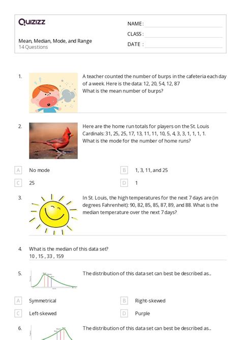 50 Mean Median And Mode Worksheets For 7th Class On Quizizz Free And Printable