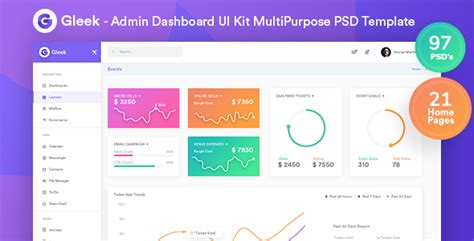 Gleek Admin Dashboard UI Kit MultiPurpose PSD Template By DigitalHeaps
