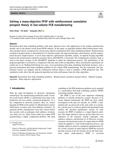 Solving A Many Objective Pfsp With Reinforcement Cumulative Prospect Theory In Low Volume Pcb