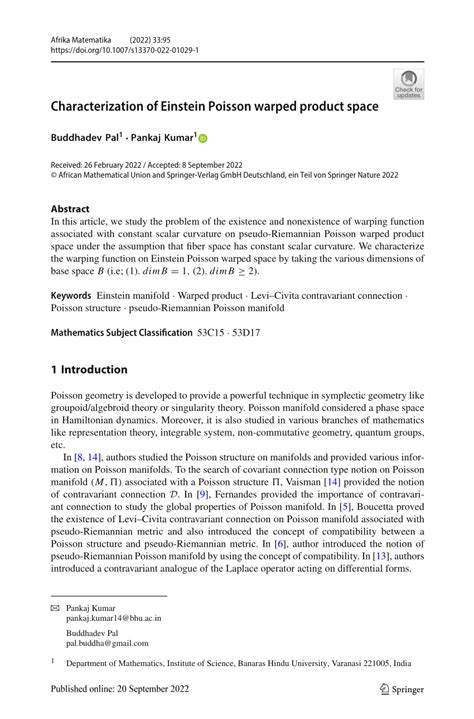 Pdf Characterization Of Einstein Poisson Warped Product Space