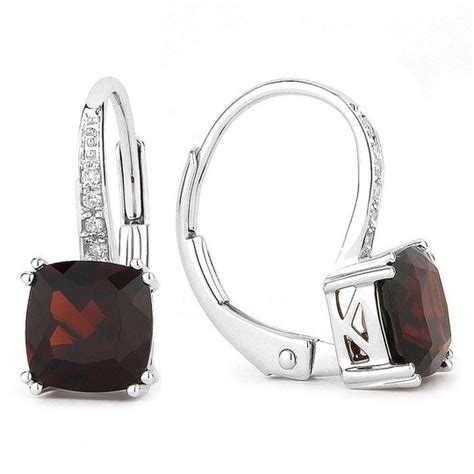 14k White Gold 24 Ct Tw Cushion Cut Garnet And Diamond Leverback