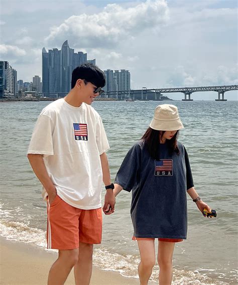 어쓰썸 남녀공용 Usa 티셔츠 여름 커플티 시밀러룩