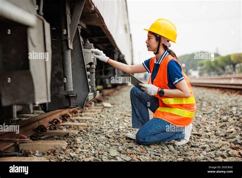 Train Locomotive Engineer Women Worker Young Teen Asian Working Check