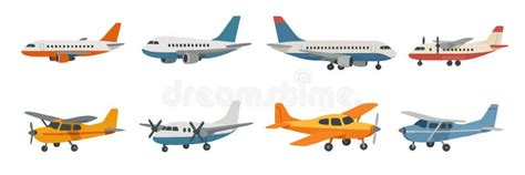 Set Of Airplanes Featuring Various Designs Including Jets Propeller
