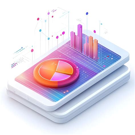 Flat Smartphone With Holographic Pie Chart And Line Graph Concept As A