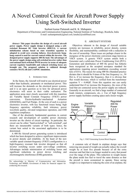 PDF A Novel Control Circuit For Aircraft Power Supply Using Soft Switched Inverter