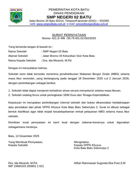 Surat Penolakan Mbg Smpn 02 Batu 2025 Pdf
