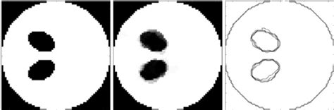 Reconstruction Of Two Ellipses 65 × 65 Grid 400 Iterations Left