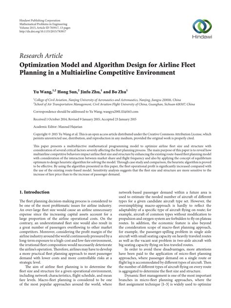 pdf optimization model and algorithm design for airline fleet
