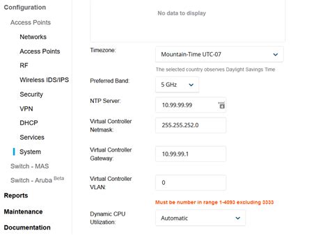how to get virtual controller on aruba central to the native vlan
